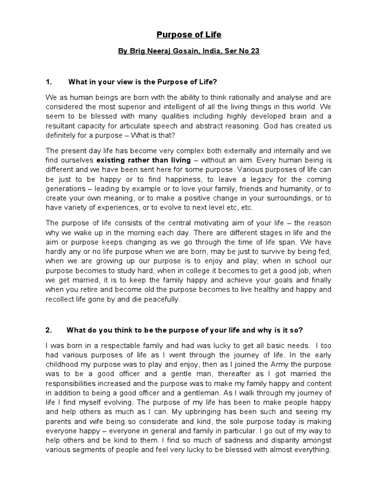 Purpose of Life NG .Docx Paper | PDF | Meaning Of Life | Reason