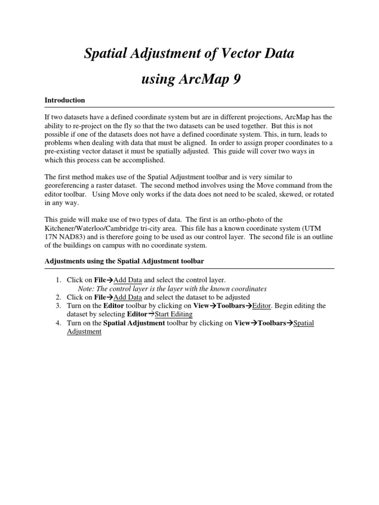 Spatial Adjustment of Vector Data in Arc Map | PDF | Areas Of Computer Science | Computing