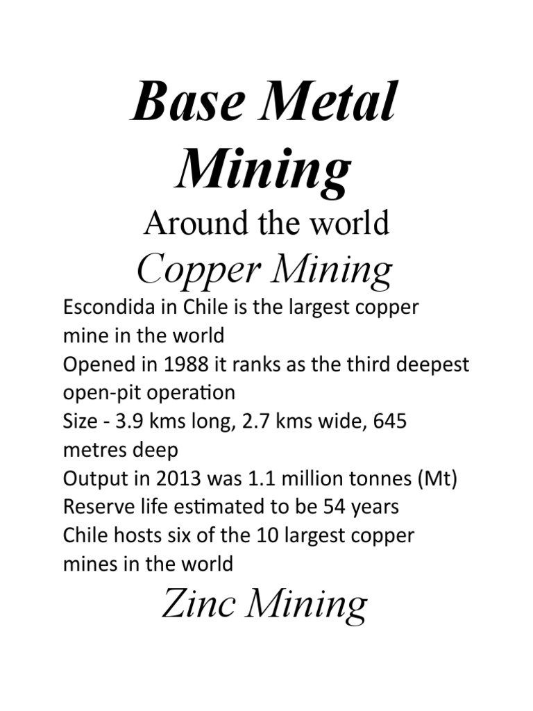 Base Metal Mining: Around The World | PDF