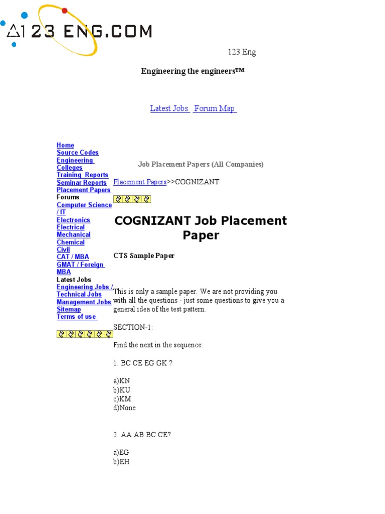 COGNIZANT Job Placement Paper: Engineering The Engineers™ | PDF ...