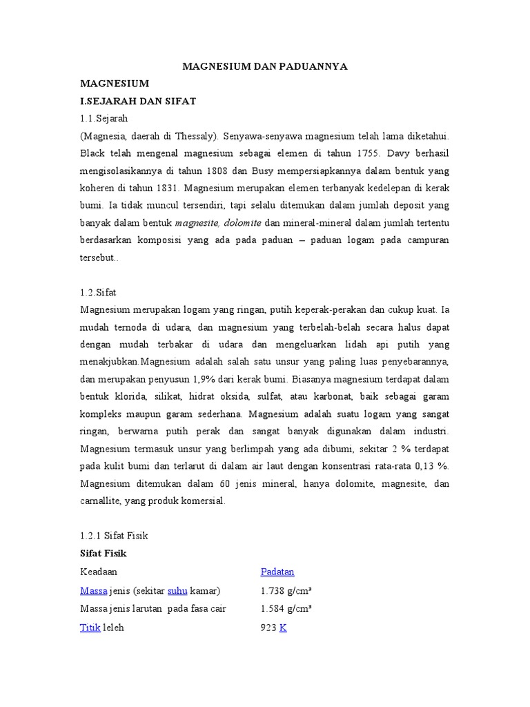 Sifat dan Kegunaan Magnesium | PDF