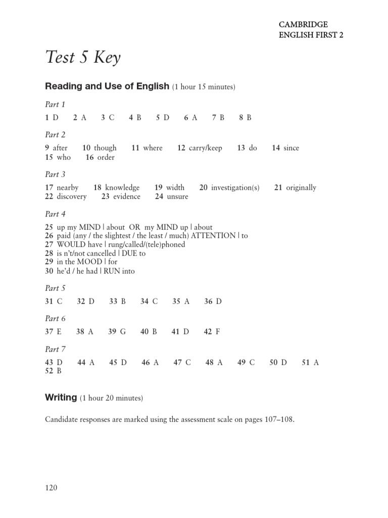 Test 5 Key: Reading and Use of English | Descargar gratis PDF | Psychology