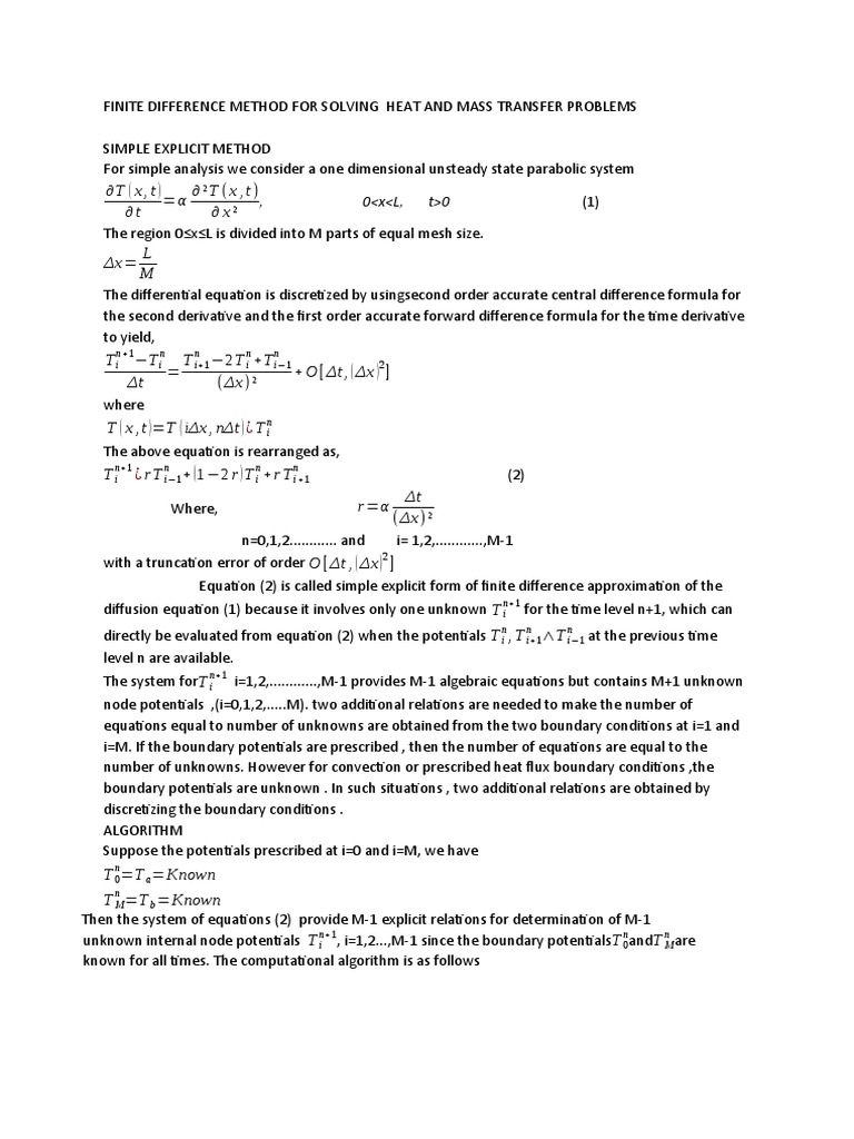 Finite Difference Method For Solving Heat and Mass Transfer Problems ...