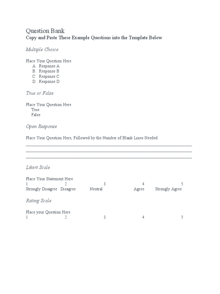 Market Research Survey Question Bank | PDF | Business Economics ...