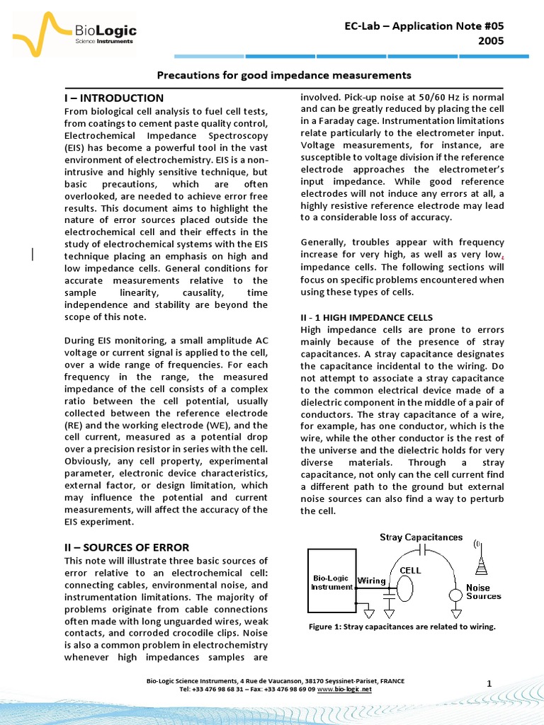 EC-Lab - Application Note #05 2005 Precautions For Good Impedance Measurements I - Introduction ...