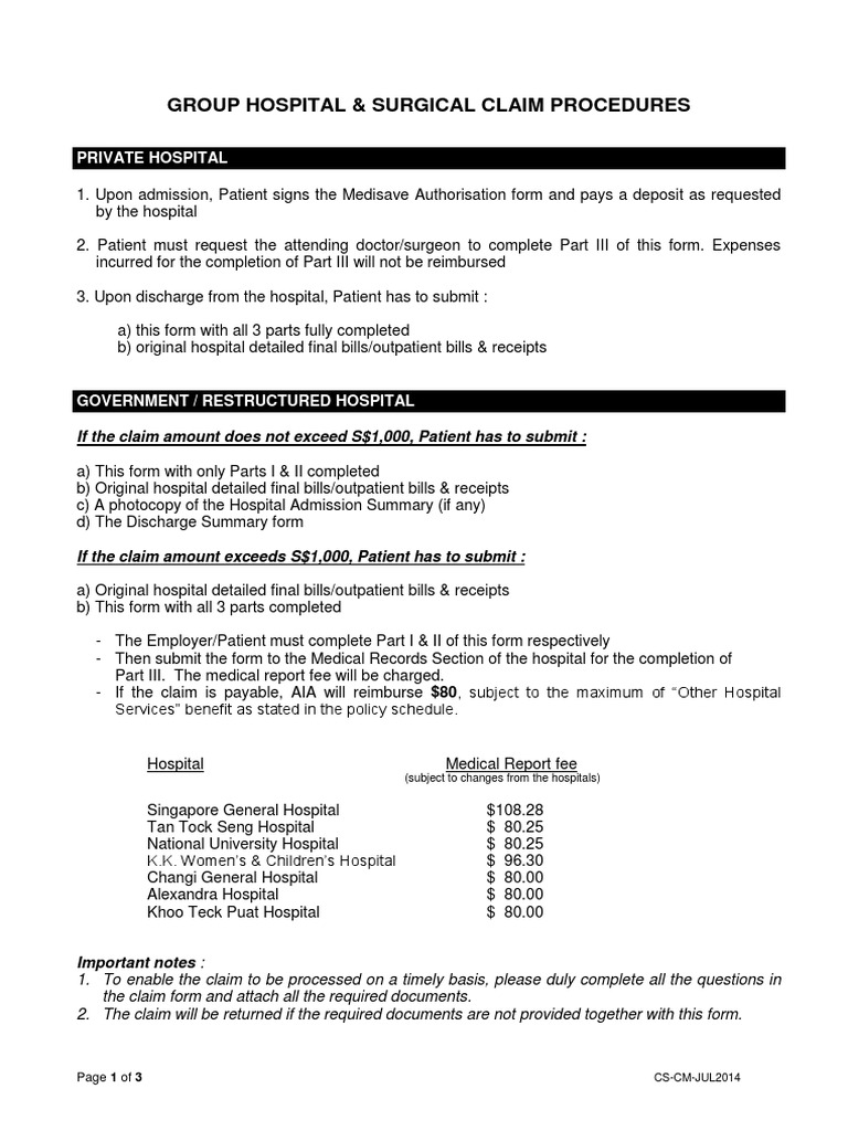 Aia Form 1 PDF | PDF | Surgery | Insurance