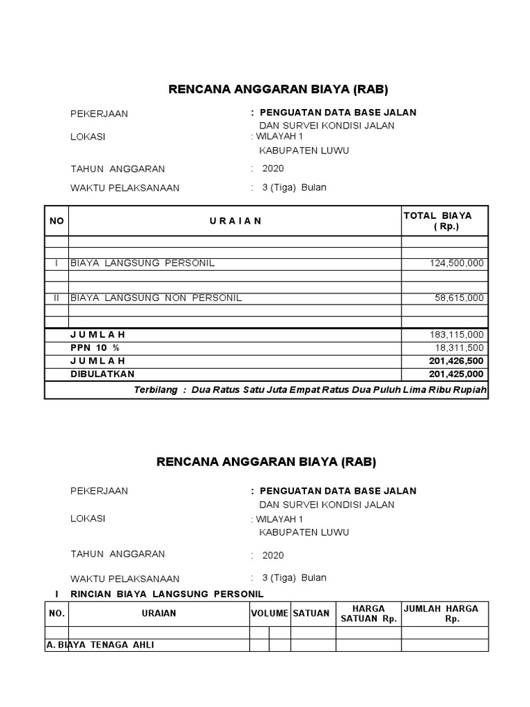 RAB DB Jalan WILAYAH 1 | PDF