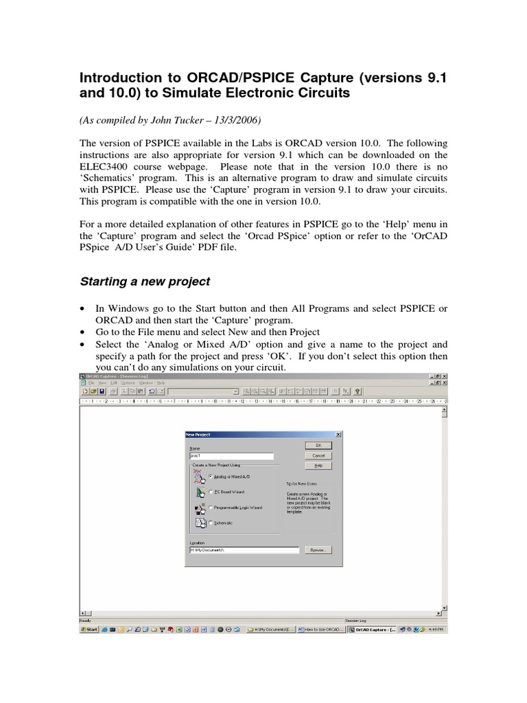Introduction To ORCAD/PSPICE Capture (Versions 9.1 and 10.0) To ...