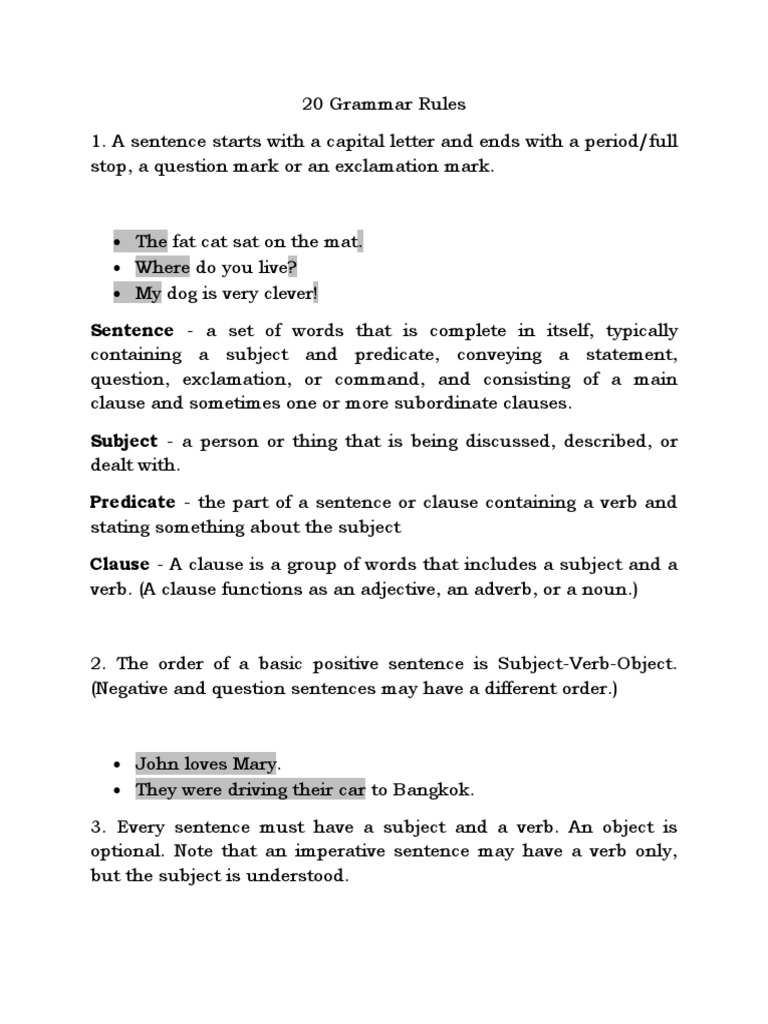20 Essential English Grammar Rules | PDF | Grammatical Number | Plural