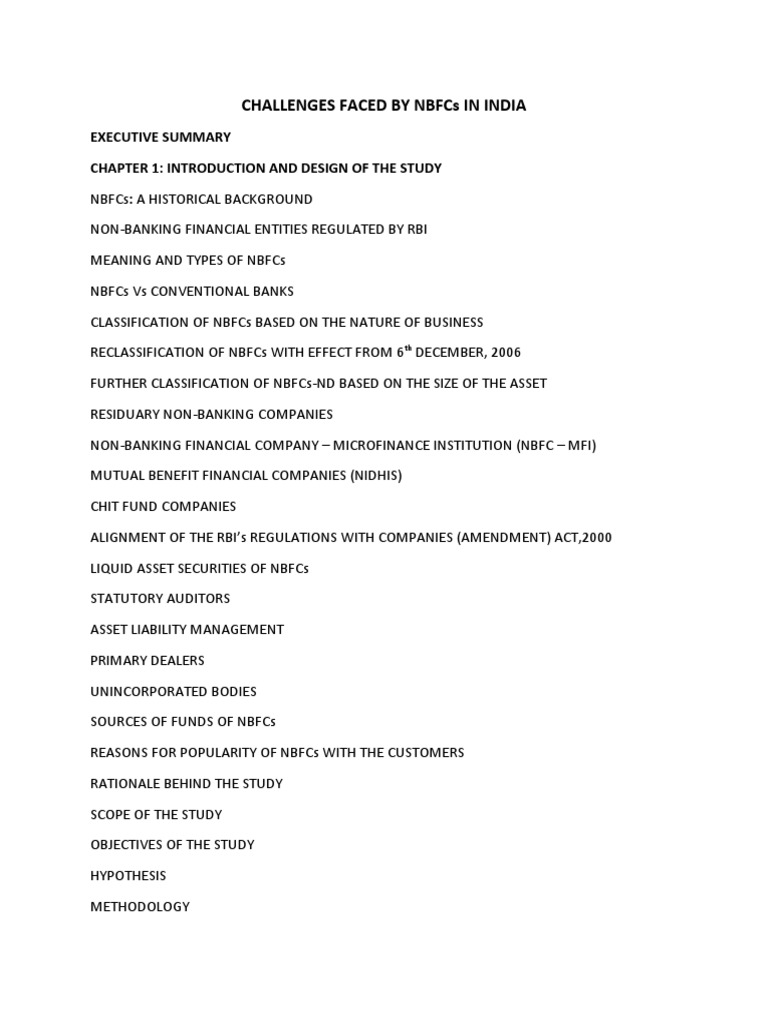 Contents (Challenges Faced by Nbfcs in India) | PDF | Non Bank ...