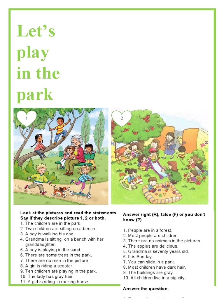 Picture Description Lets Play in The Park Oneonone Activities Picture ...