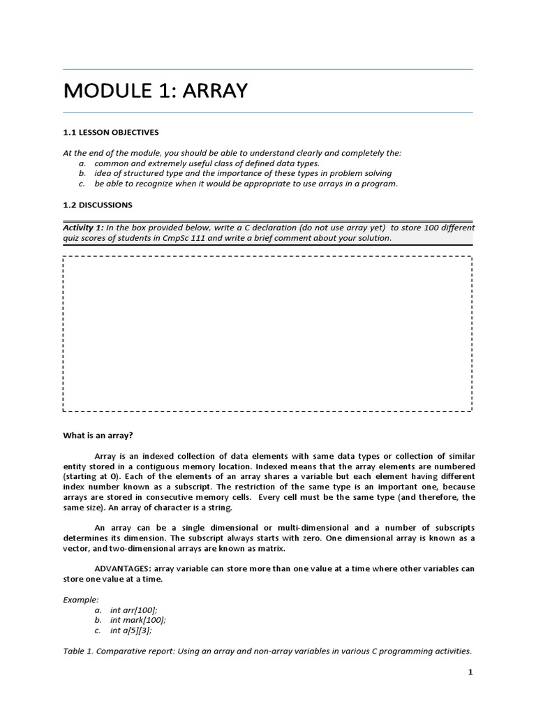 Module 1 Of Cs 112 Pdf Array Data Structure Pointer Computer Programming