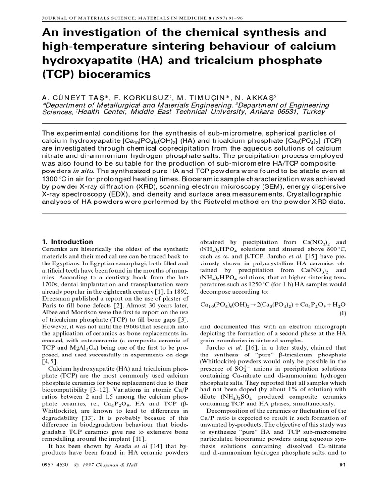 An Investigation of The Chemical Synthesis and High-Temperature ...