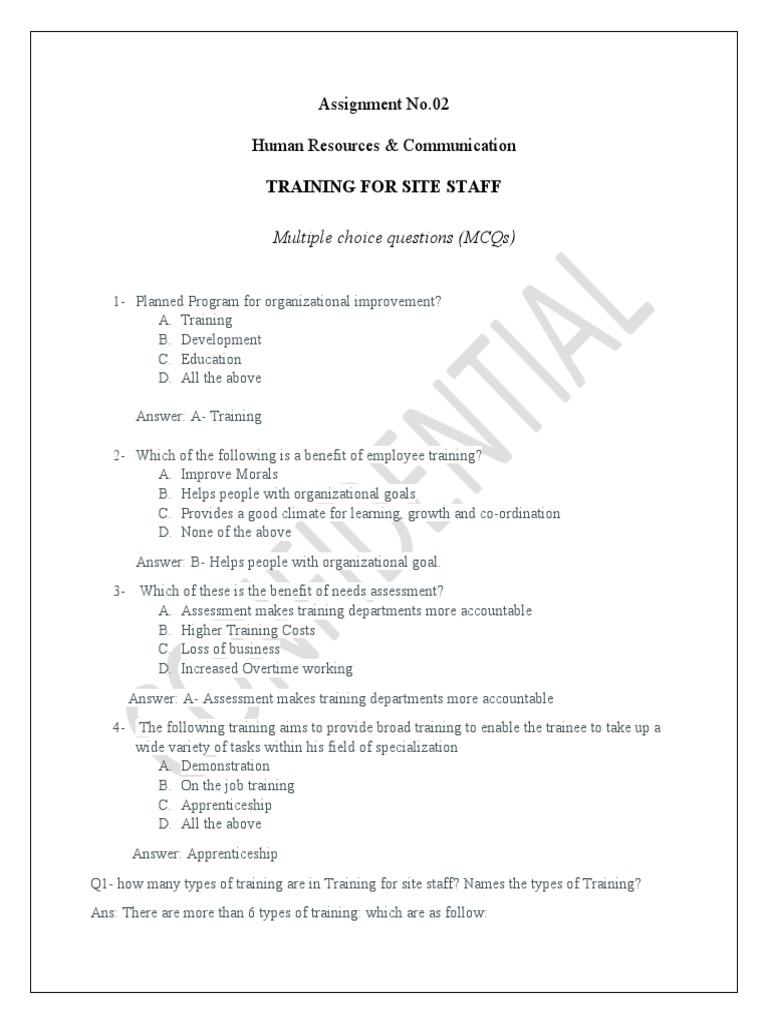 Site Staff Training Essentials | PDF | Multiple Choice | Performance ...