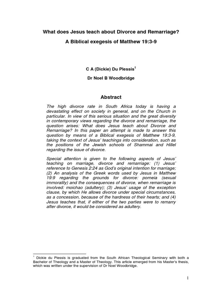 Jesus on Divorce and Remarriage | PDF | Marriage | Gospel Of Matthew