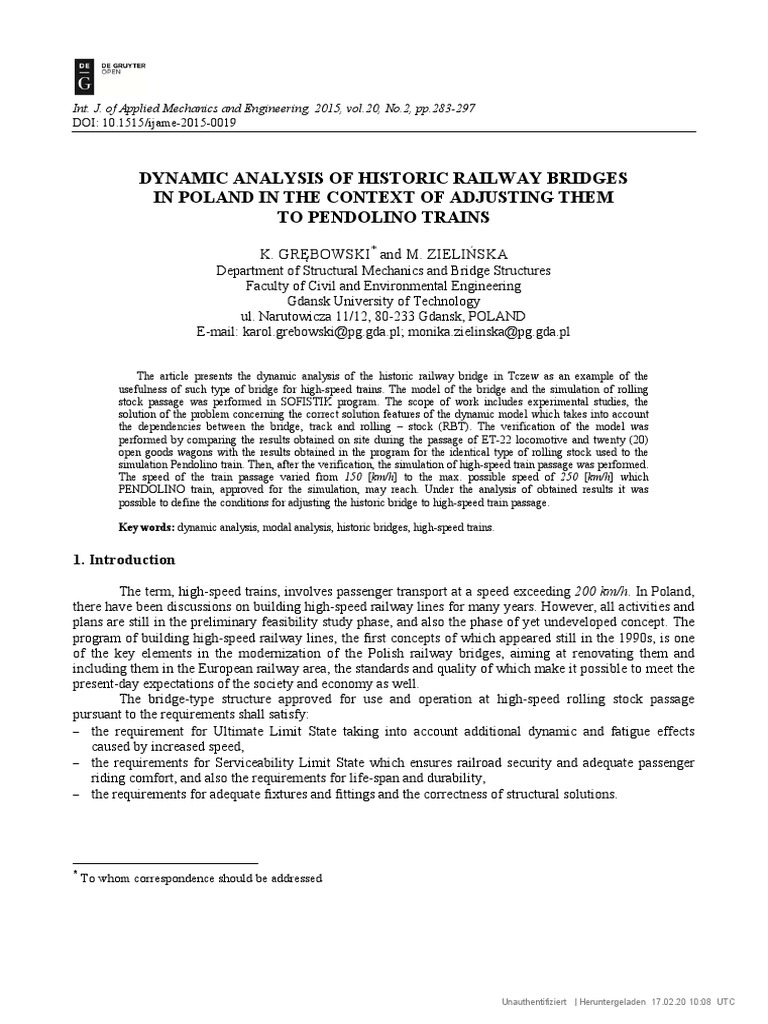 Dynamic Analysis of Historic Railway Bridges in Poland in The Context ...