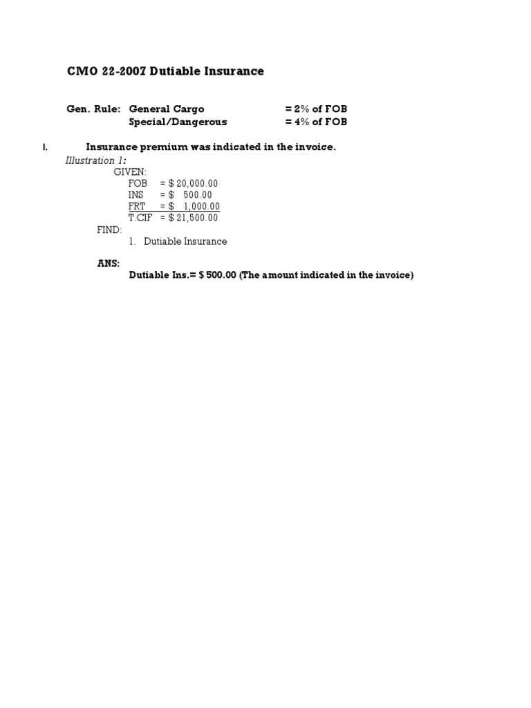 Determining Dutiable Insurance PDF | PDF | Cargo | Private Law