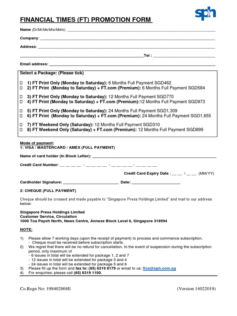 FT Subscription Form | PDF | Financial Times | Payments