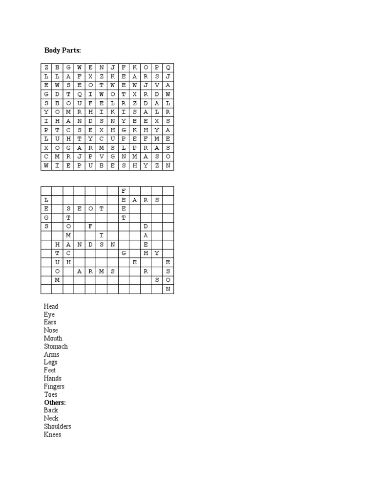 Word Search - Body Parts | PDF