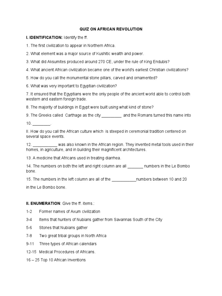 African Revolution Quiz: Key Concepts | PDF | Travel