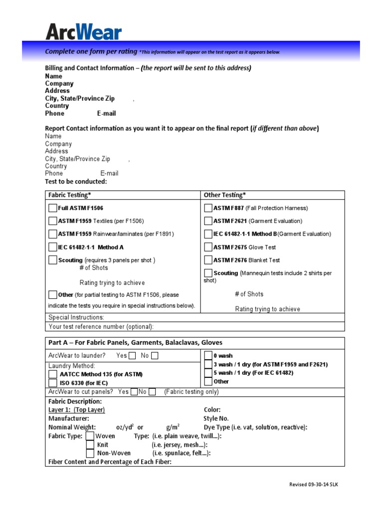 Fabric Testing Request Form | PDF | Nonwoven Fabric | Textiles
