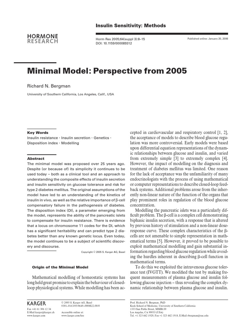 Minimal Model: Perspective From 2005: Research | PDF | Insulin ...