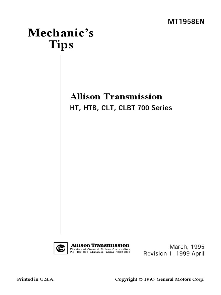 Allison Transmission HT, HTB, CLT, CLBT 700 Series Service Manual PDF ...