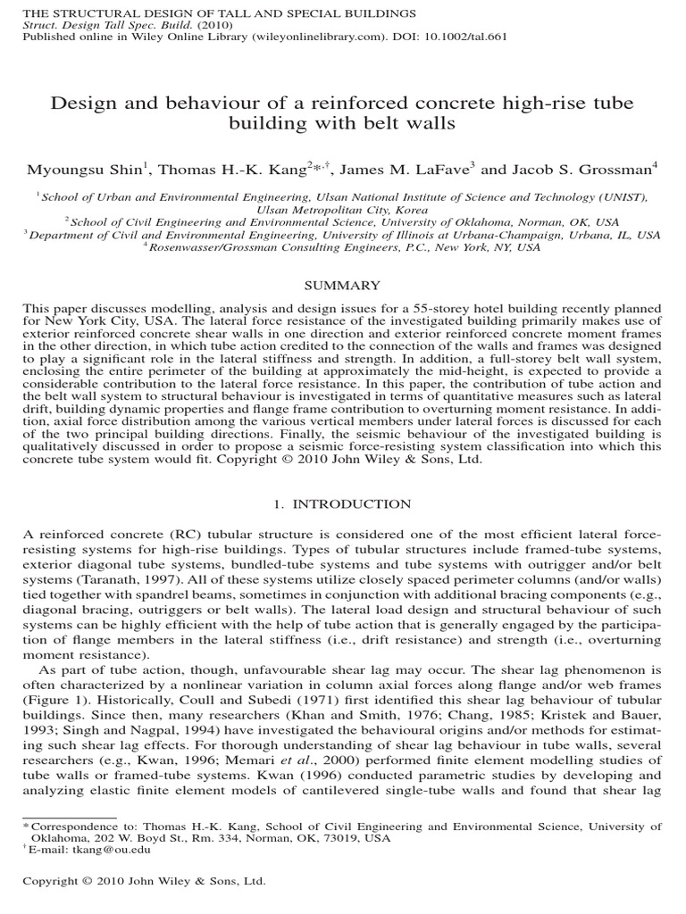 Design and Behaviour of A Reinforced Concrete High-Rise Tube Building ...