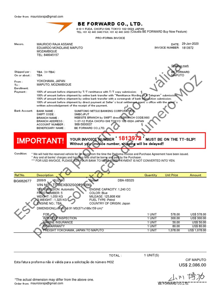 Proforma Invoice and Purchase Agreement No.1813972 | PDF | Sales ...