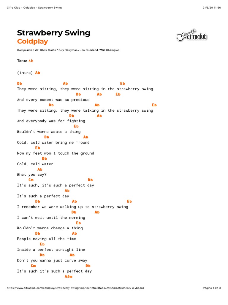 Coldplay's Strawberry Swing Chords | PDF | British Music | British Pop ...