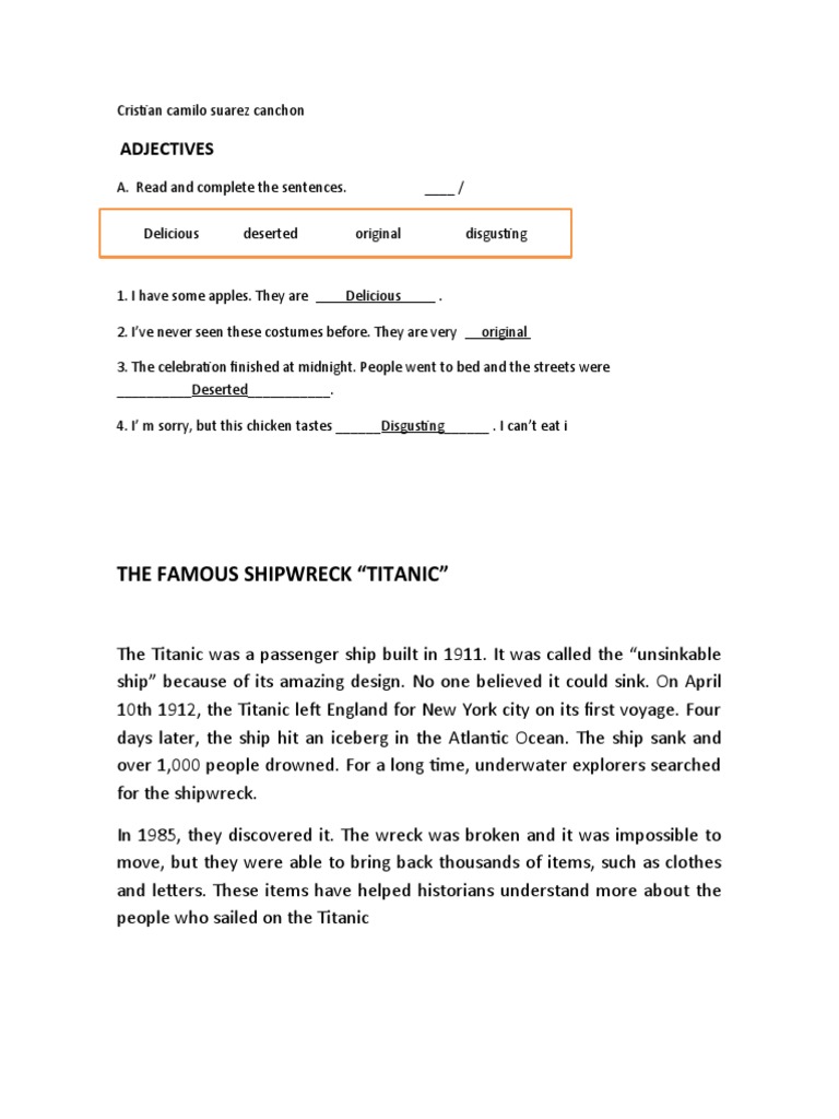 Titanic Shipwreck Facts and Activities | PDF