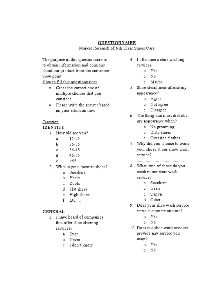 QUESTIONNAIRE | PDF | Shoe | Media Manipulation