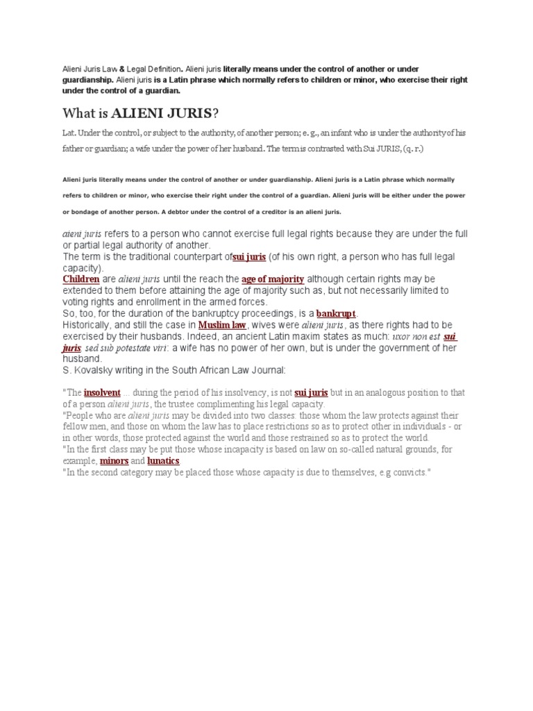 What Is Alieni Juris? | PDF