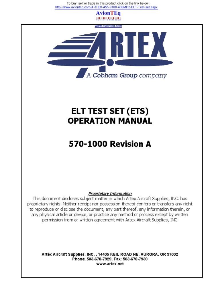 Elt Test Set (Ets) Operation Manual 570-1000 Revision A | PDF ...