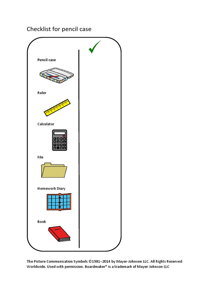 Checklist For Pencil Case | PDF