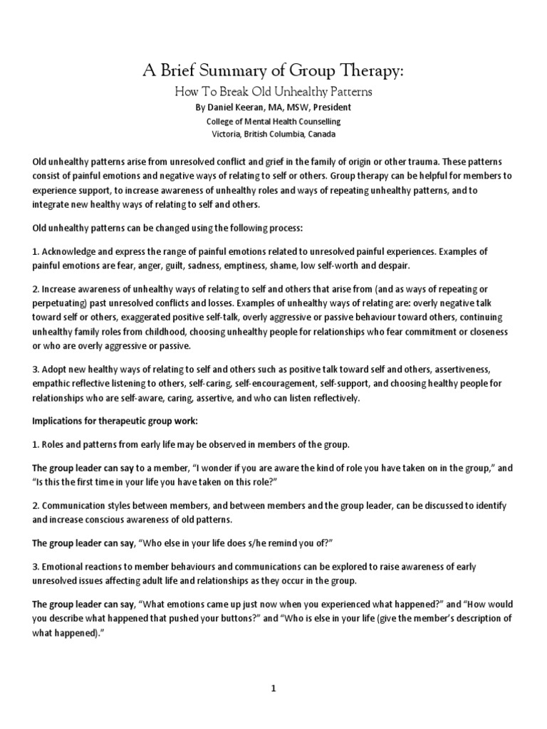 A Summary of Group Therapy | PDF | Awareness | Behavior