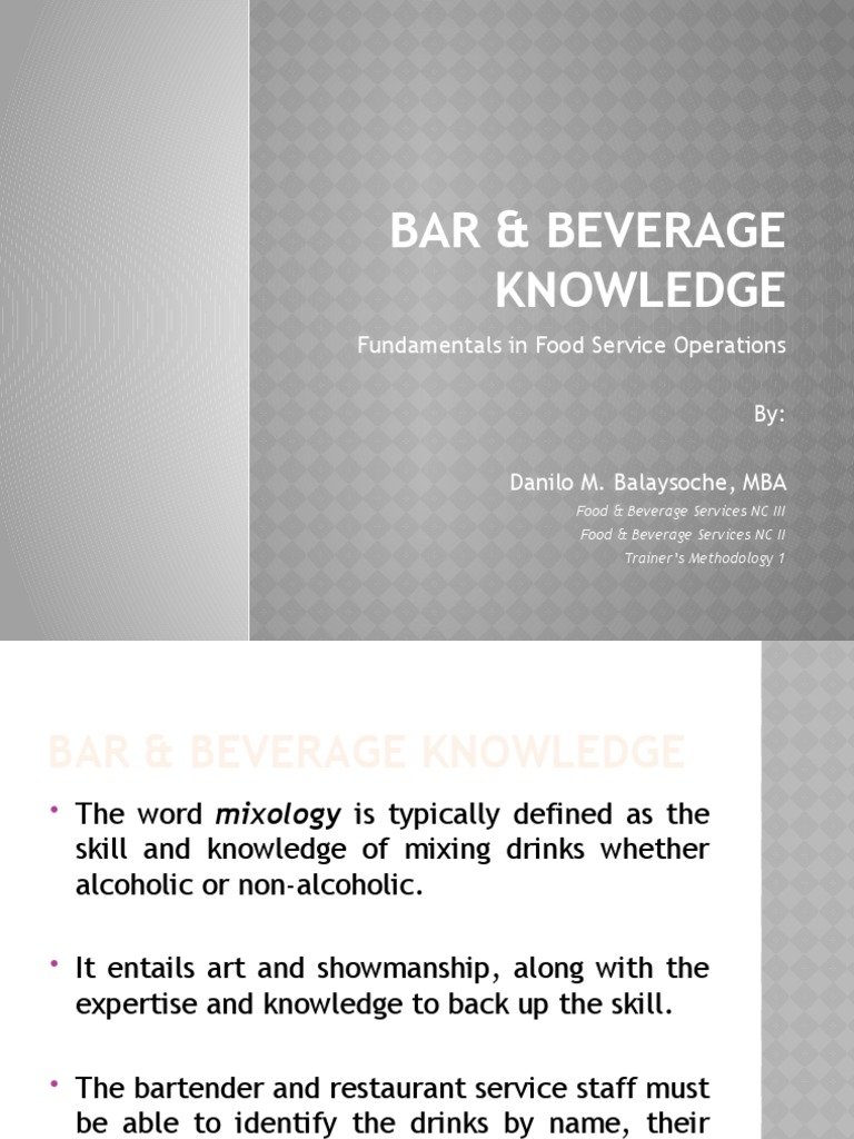 Fundamentals of Bar & Beverage Knowledge | PDF | Drink | Alcoholic Drinks