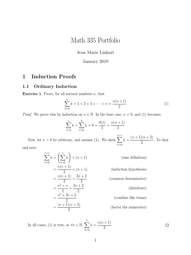 Math 335 Portfolio: 1 Induction Proofs | PDF | Analysis | Logical Consequence