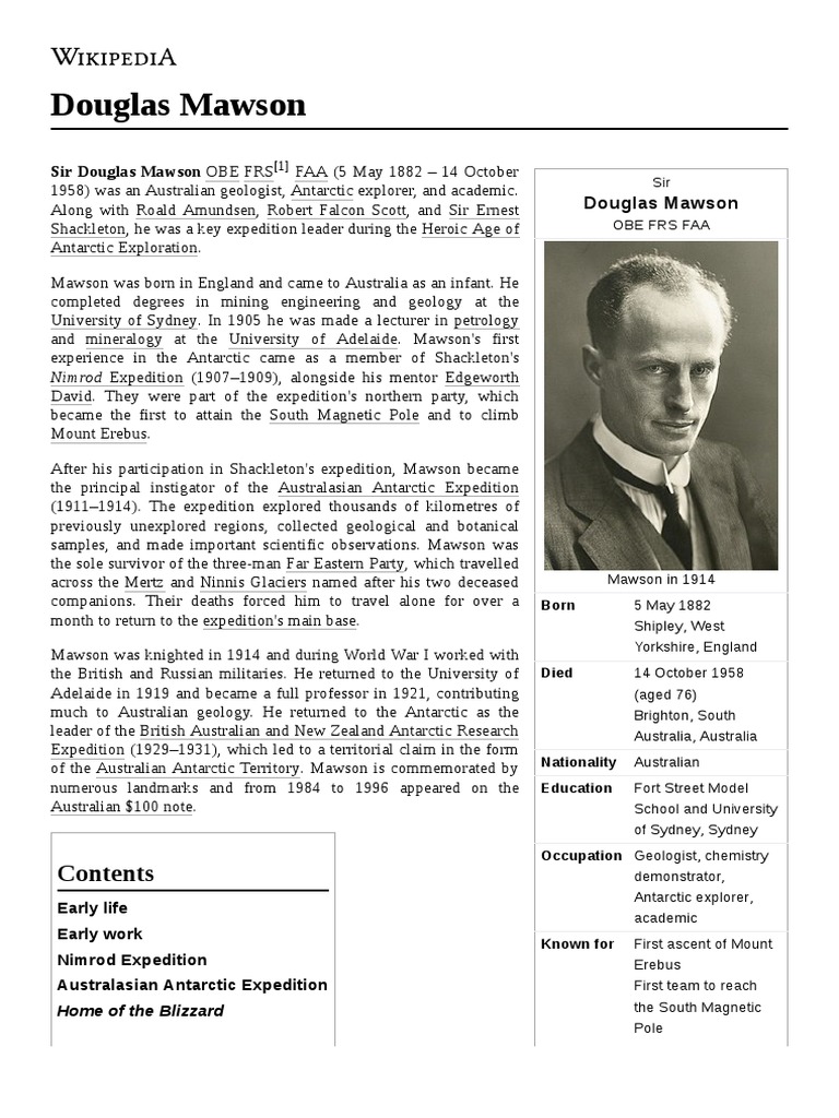 Sir Douglas Mawson OBE FRS | PDF | Exploration Of Antarctica | Nature