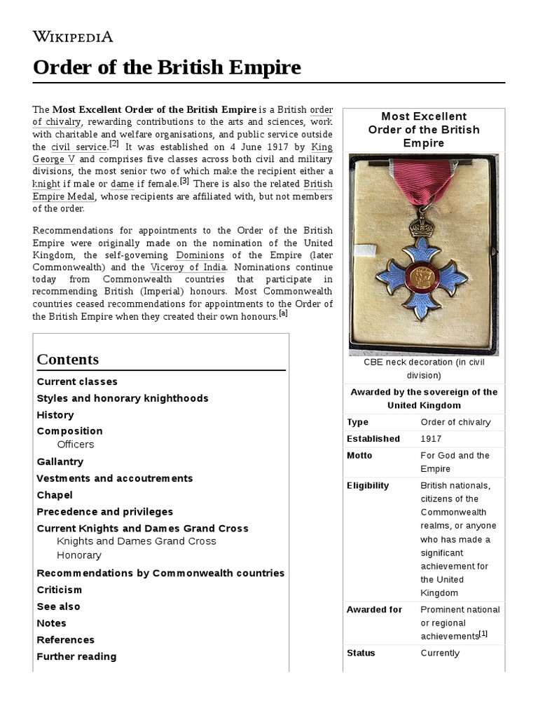 Order of The British Empire | PDF | Order Of The British Empire ...