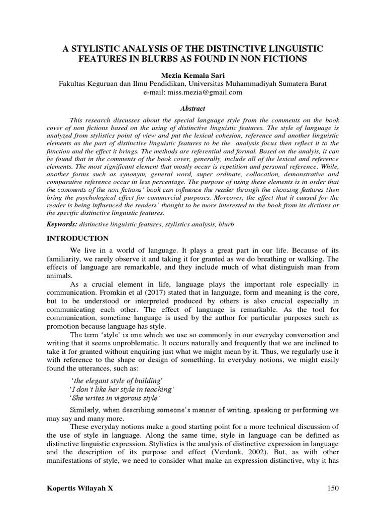 A Stylistic Analysis of The Distinctive | PDF | Reference | Word