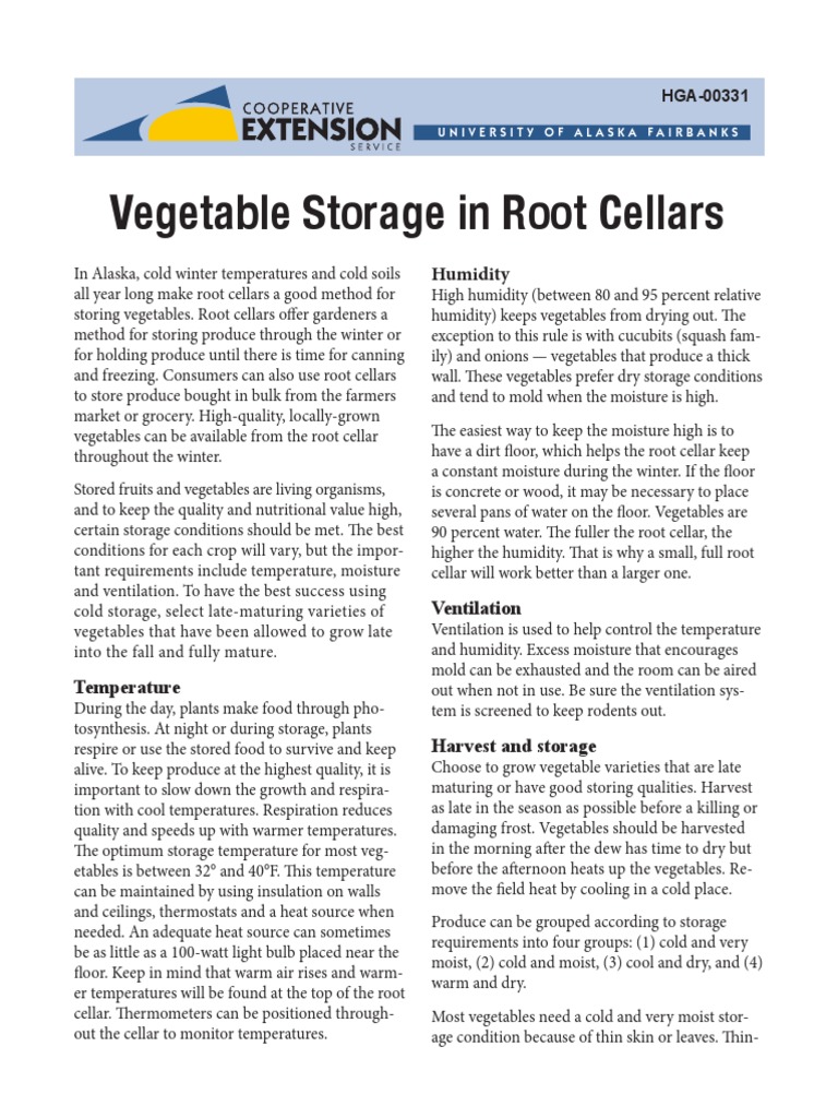 Root Cellar Vegetable Storage Guide | PDF | Vegetables | Basement