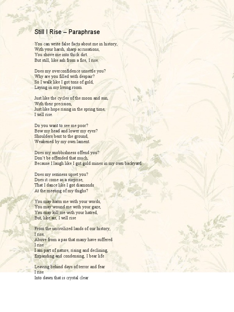 Still I Rise - Poem Paraphrase | PDF