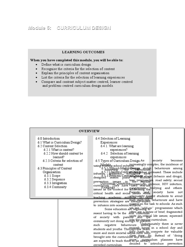 Module 6.design | PDF | Curriculum | Teaching Method