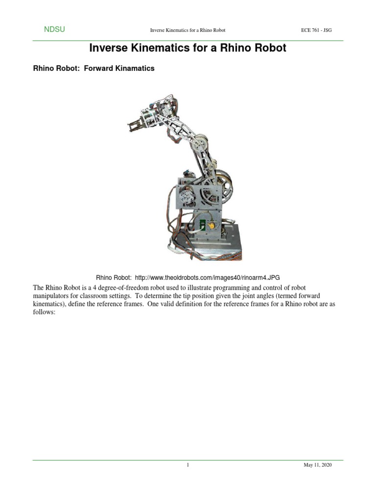 Inverse Kinematics For A Rhino Robot | PDF | Kinematics | Mechanics