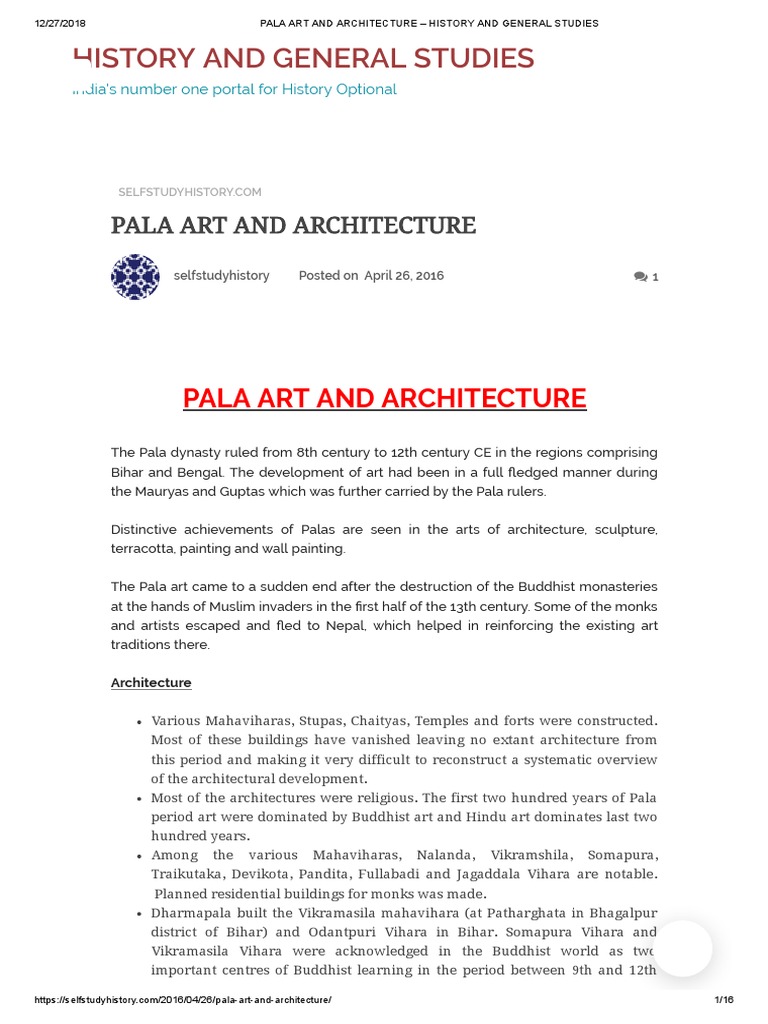 History and General Studies: Pala Art and Architecture | PDF ...