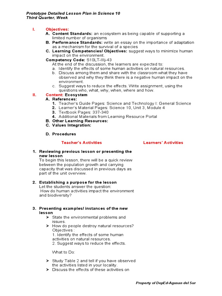I. Objectives:: Prototype Detailed Lesson Plan in Science 10 Third ...