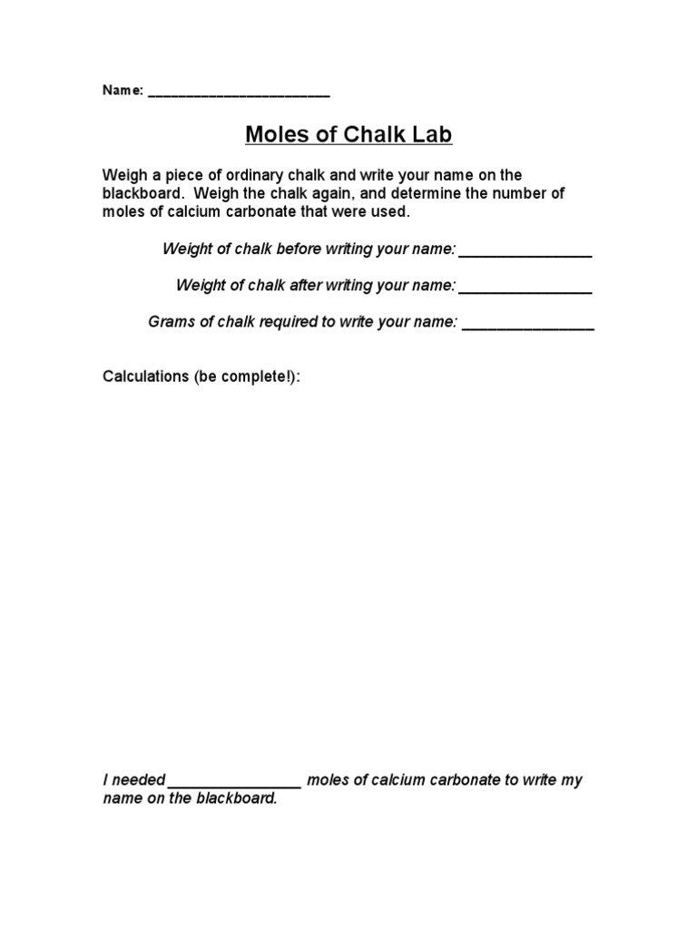Mol Lab | PDF | Chalk | Mole (Unit)