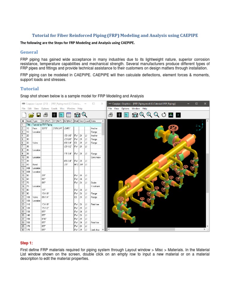 General: Tutorial For Fiber Reinforced Piping (FRP) Modeling and Analysis Using CAEPIPE | PDF ...