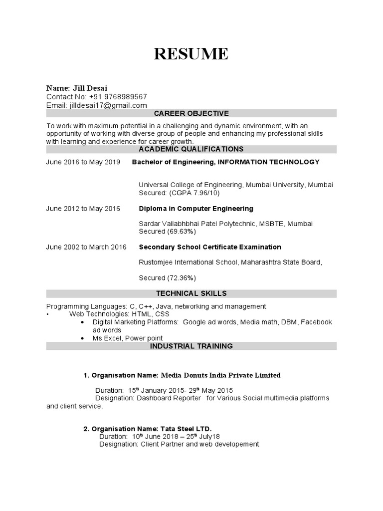 Jill Desai Resume | Download Free PDF | Web Development | World Wide Web